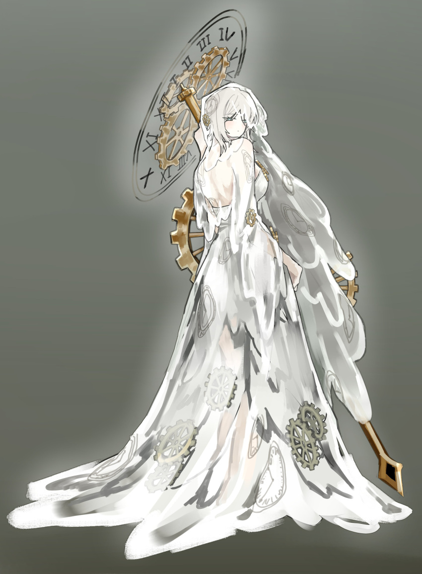 Safebooru - 1girl absurdres bare back blue eyes breasts clock clock ...