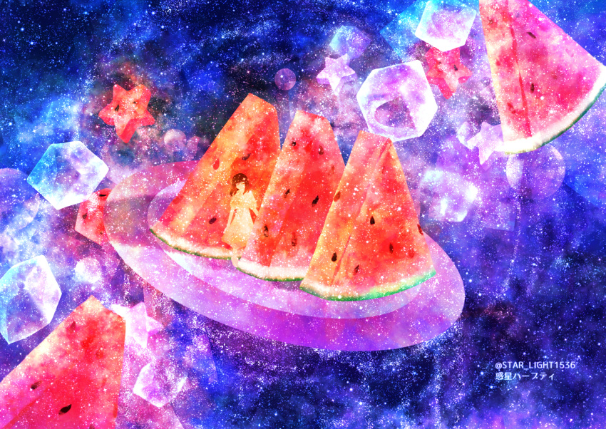 Safebooru - 1girl brown hair cube dress food food focus fruit long hair ...
