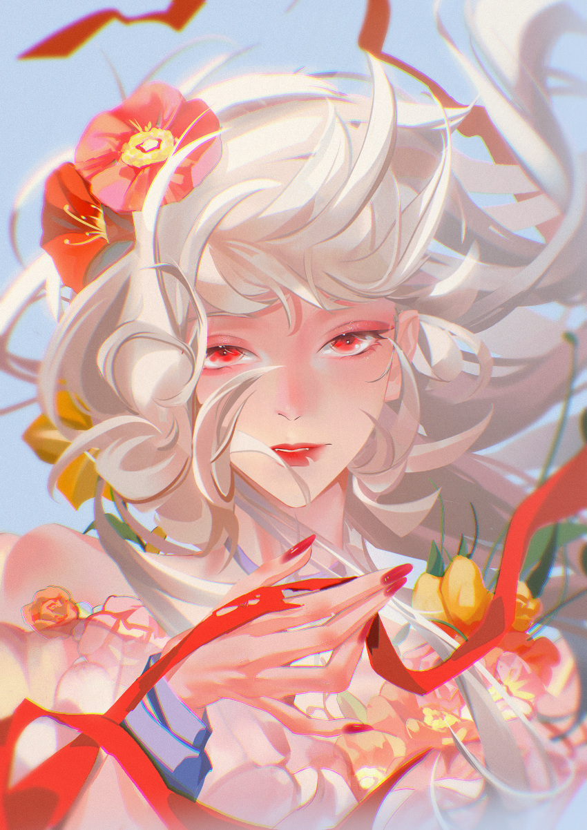 Safebooru - 1girl absurdres bare shoulders blue background blush ...