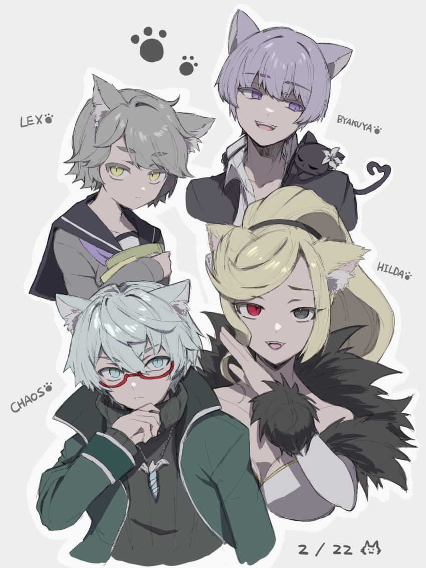 Safebooru - 2boys 2girls animal ears black eyes blonde hair blue eyes ...