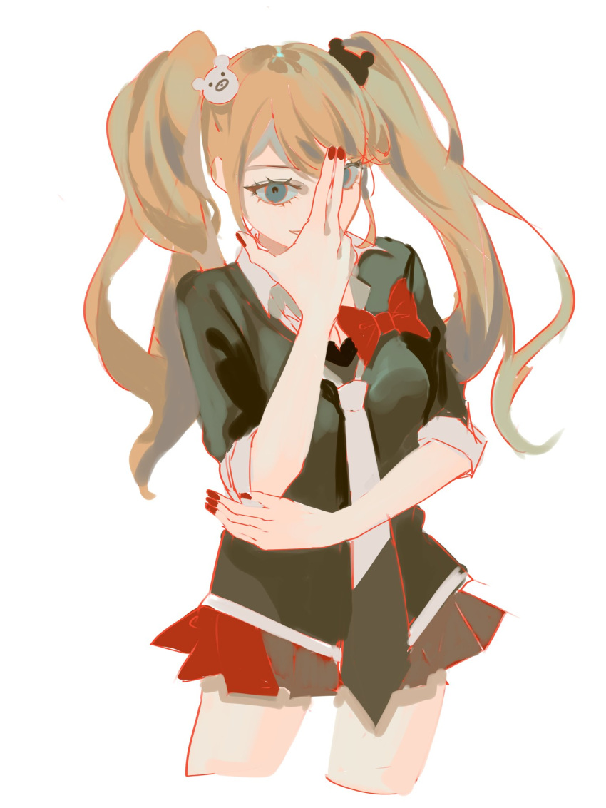 Safebooru - 1girl bear hair ornament black necktie black shirt bow ...