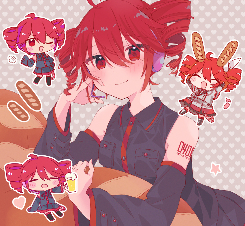 Safebooru - 1girl = = absurdres ahoge arm tattoo armpit crease baguette bare shoulders beer mug ...