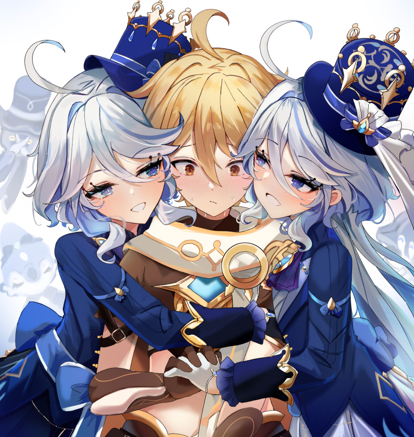 Safebooru - 1boy 1girl absurdres aether (genshin impact) ahoge ascot bimmy black gloves blonde ...