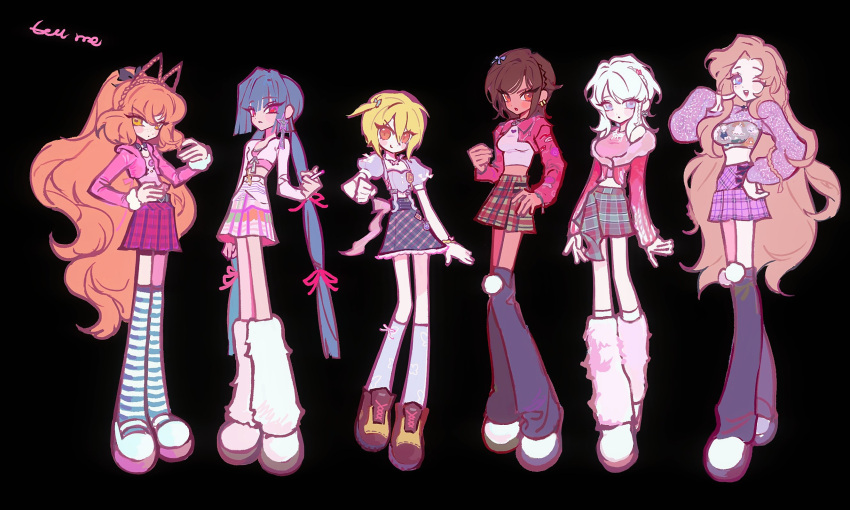 Safebooru - 6+girls black background black hair blonde hair blue eyes ...