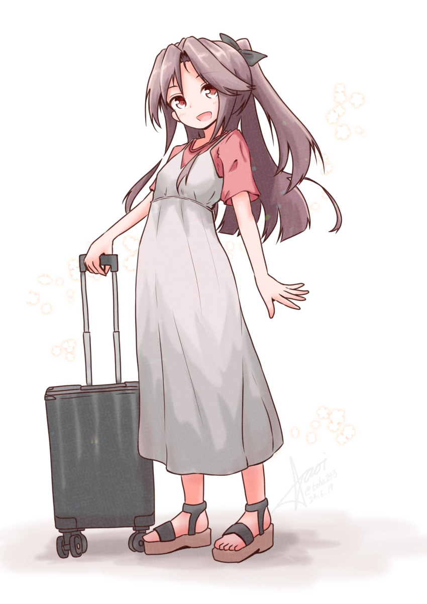 Safebooru - 1girl aaoi brown eyes dress full body grey hair high ...