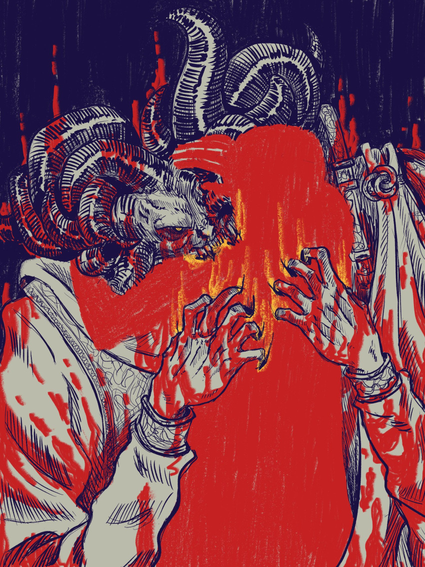 Safebooru - 1boy 1girl asymmetrical horns biting biting shoulder black ...