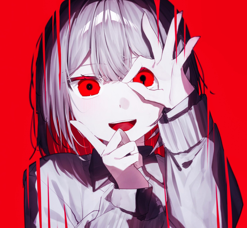 Safebooru - 1other arm up black shirt brown hair center-flap bangs ...
