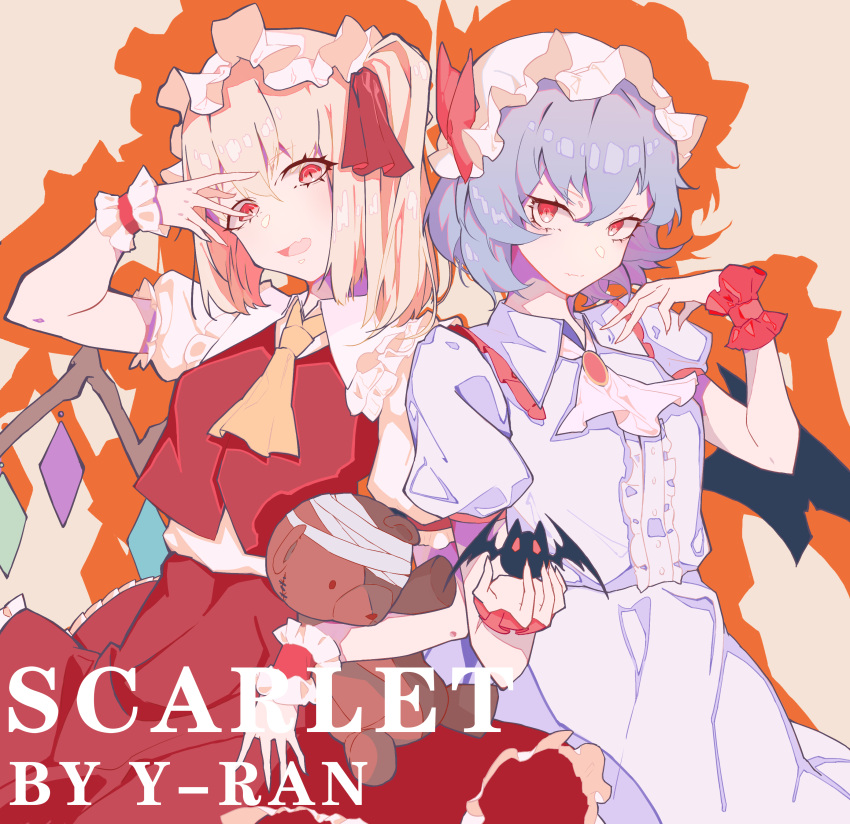 Safebooru - 2girls absurdres ascot bat wings blonde hair blue hair closed mouth cowboy shot ...