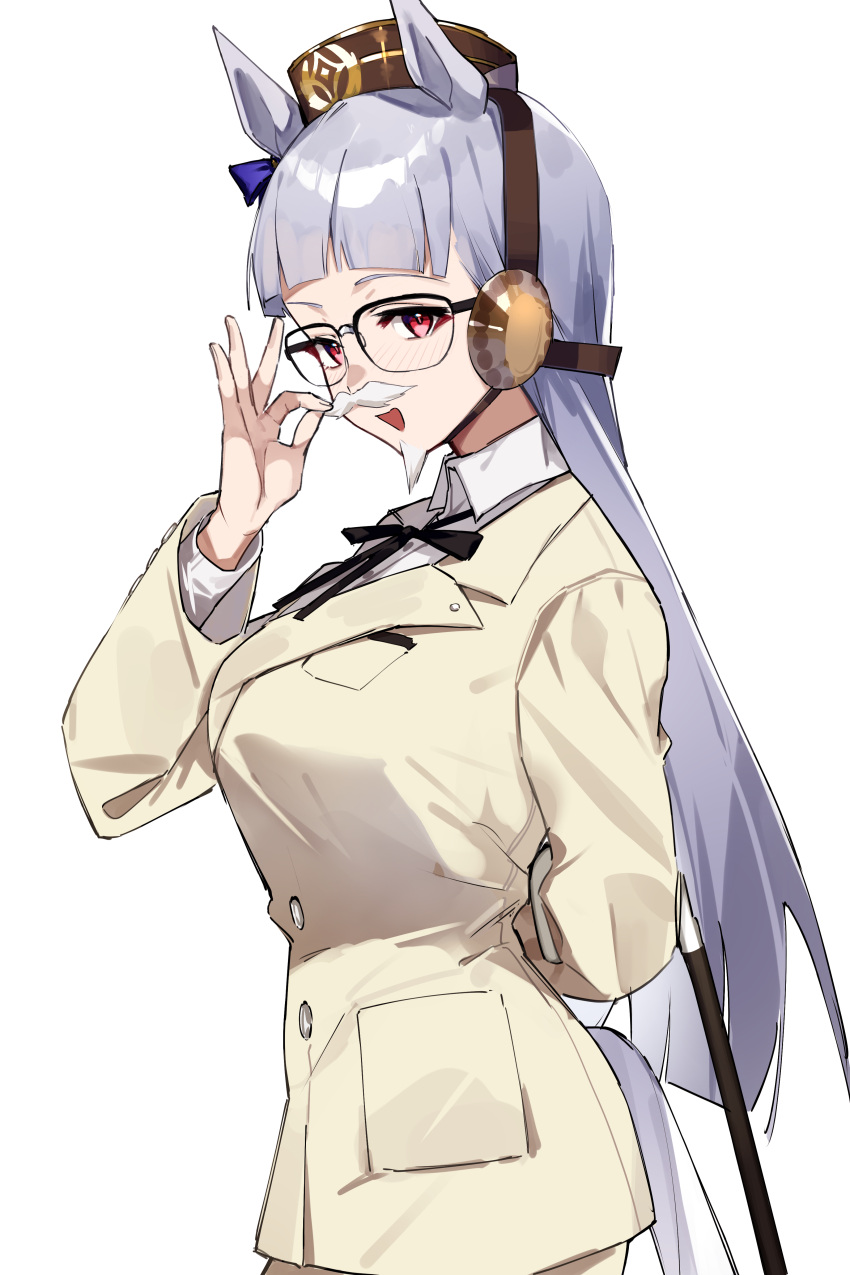 Safebooru - 1girl absurdres animal ears black ribbon collared shirt ...