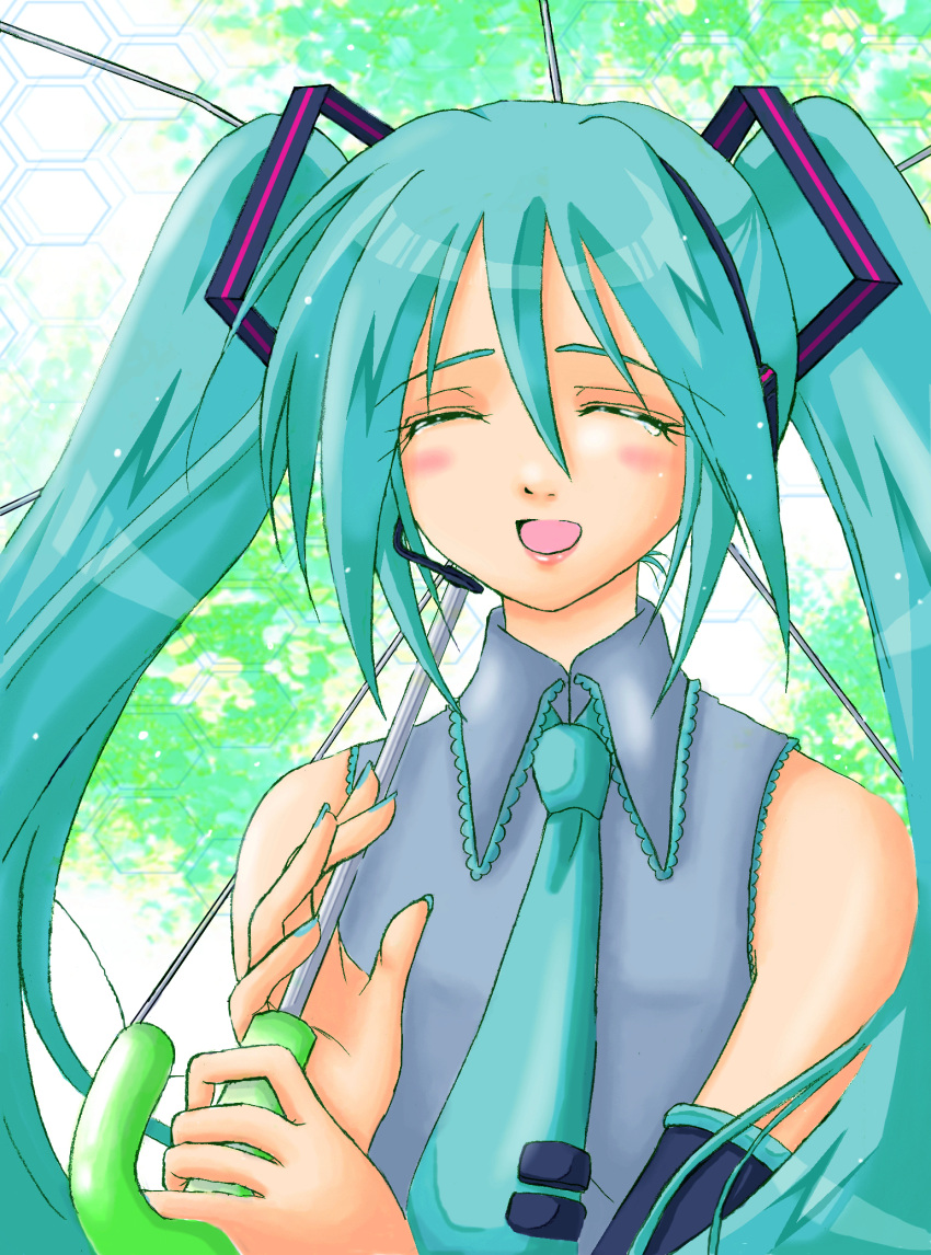 Safebooru - 1girl 2000s (style) blue hair blue nails blue necktie blush closed eyes collared ...