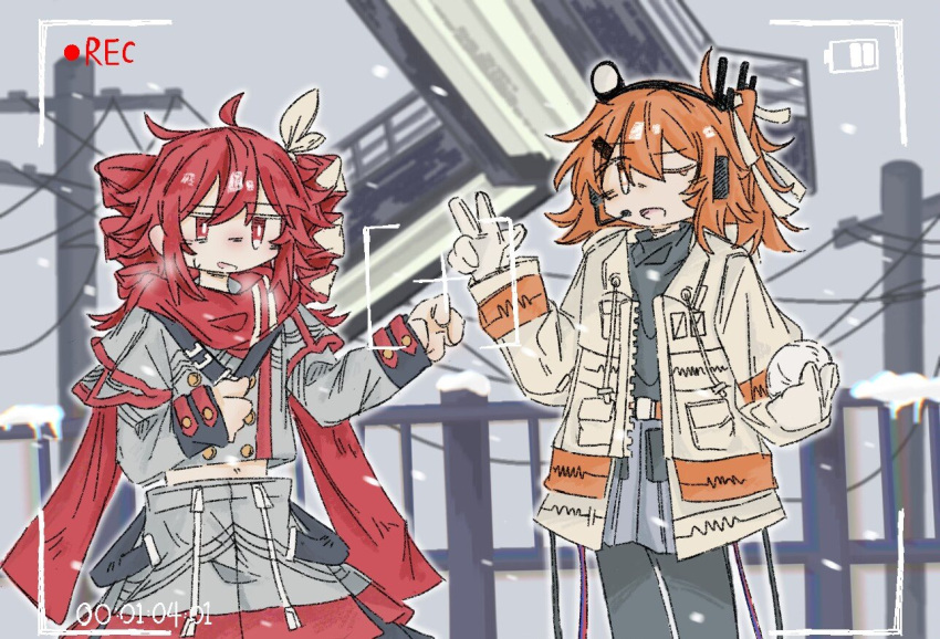 Safebooru - 2girls a.i. voice adachi rei ahoge black pantyhose black skirt breath coat drill ...