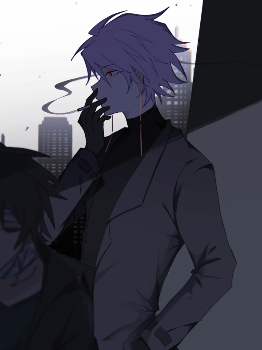 Safebooru - 2boys bandaged head bandages black gloves black shirt blurry blurry foreground ...
