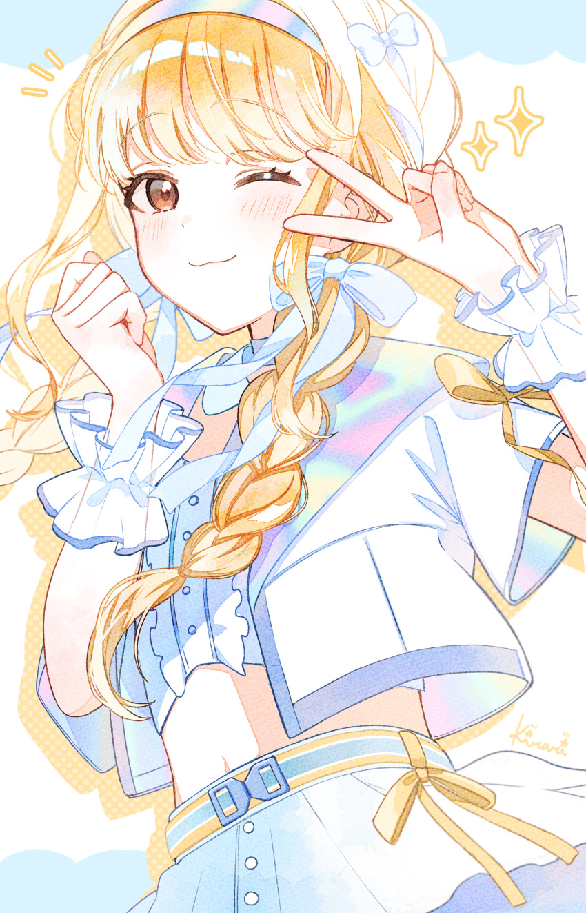 Safebooru - 1girl ;3 absurdres blonde hair blush braid center frills crop top cropped jacket ...