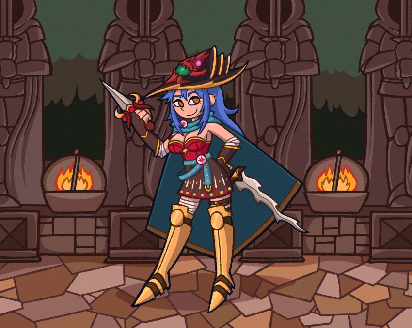 Safebooru - 1girl armor armored boots bandages belt blaster master blue hair boots breasts cape ...