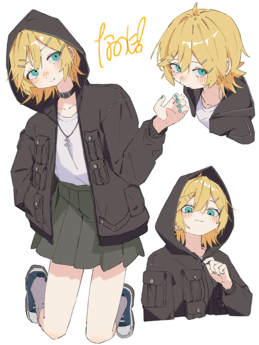 Safebooru - 1girl absurdres alternate costume aqua eyes aqua nails black choker blonde hair blue ...