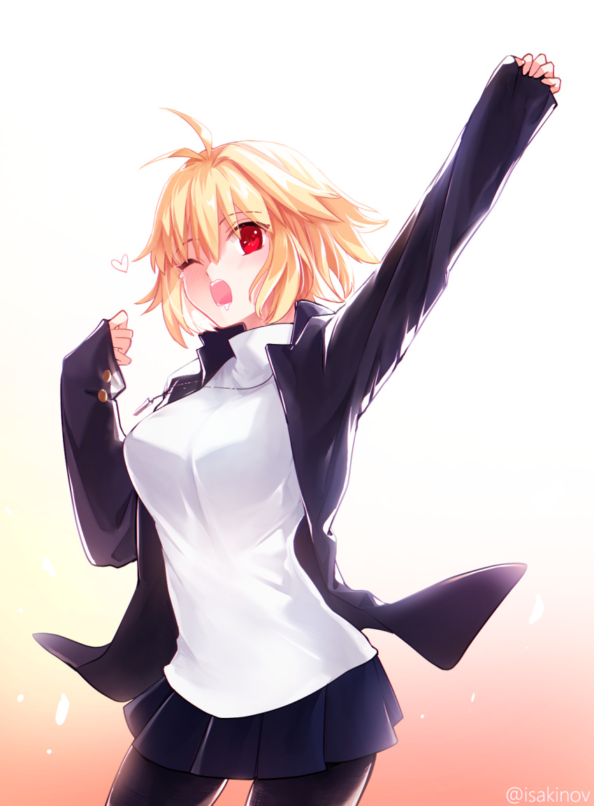 Safebooru - 1girl antenna hair arcueid brunestud arm up black jacket ...