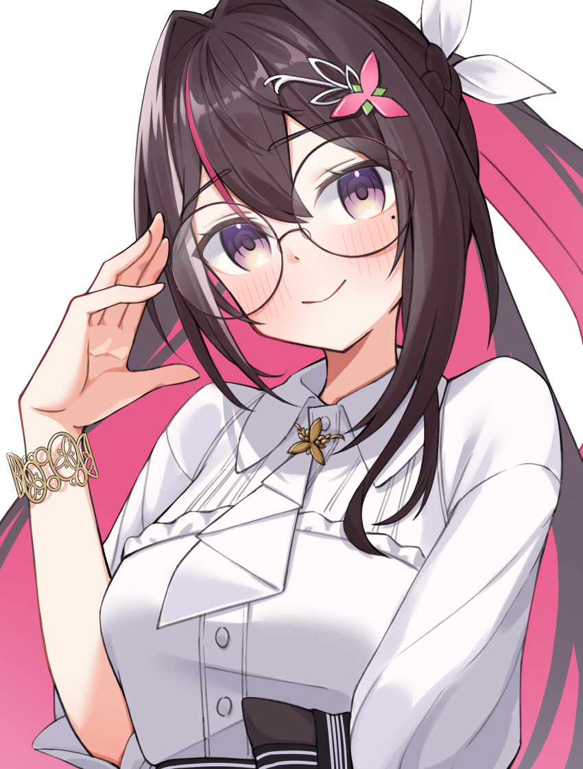 Safebooru - 1girl absurdres adjusting eyewear ai (u e o o) ascot azki (4th costume) (hololive ...