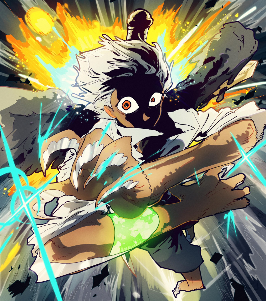 Safebooru - 1boy black shorts black wings blood child claws collared shirt dark skin devil fruit ...