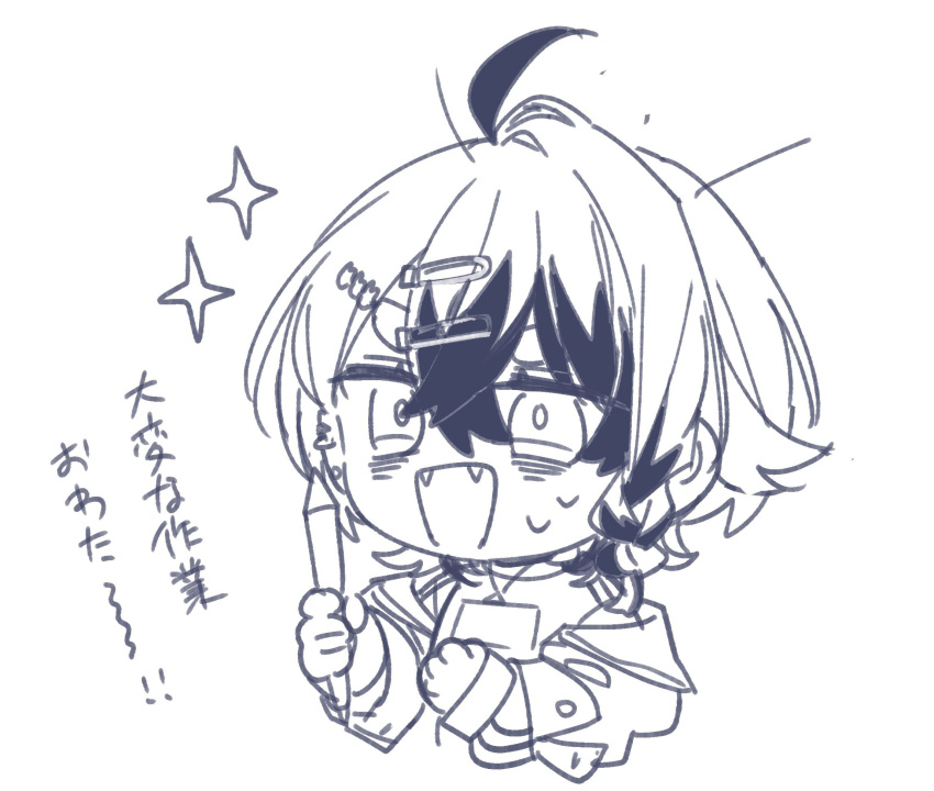 Safebooru - 1girl ahoge blush chibi fangs hair ornament hairclip ...