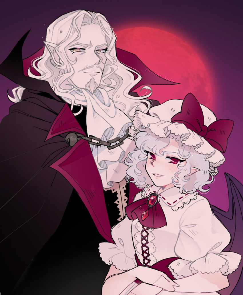 Safebooru - 1boy 1girl artist name bat wings black cape breasts cape ...