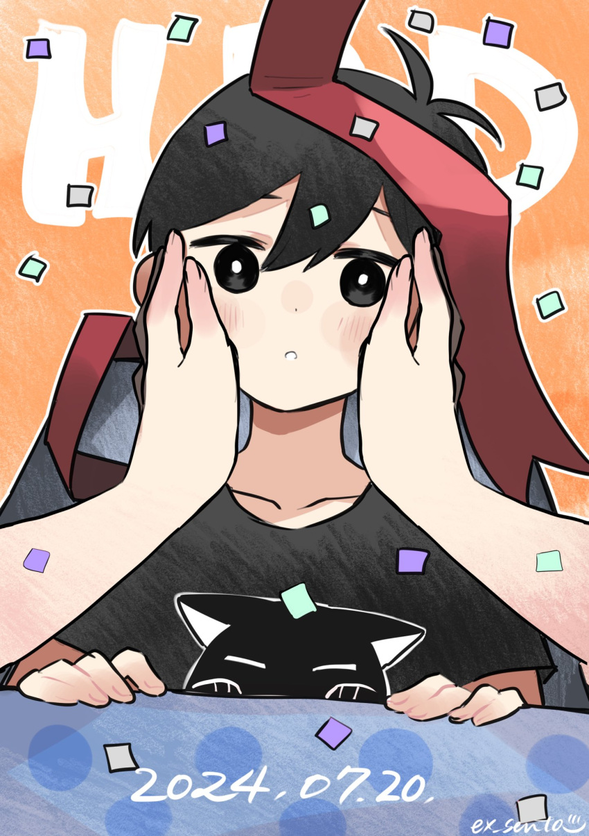 Safebooru - 1boy 6f6d6f7269 black eyes black hair black shirt blush box ...