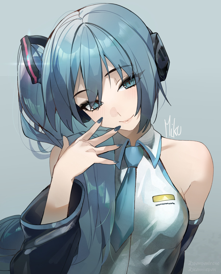 Safebooru - 1girl absurdres alternate hairstyle aqua eyes aqua hair bare shoulders blue nails ...