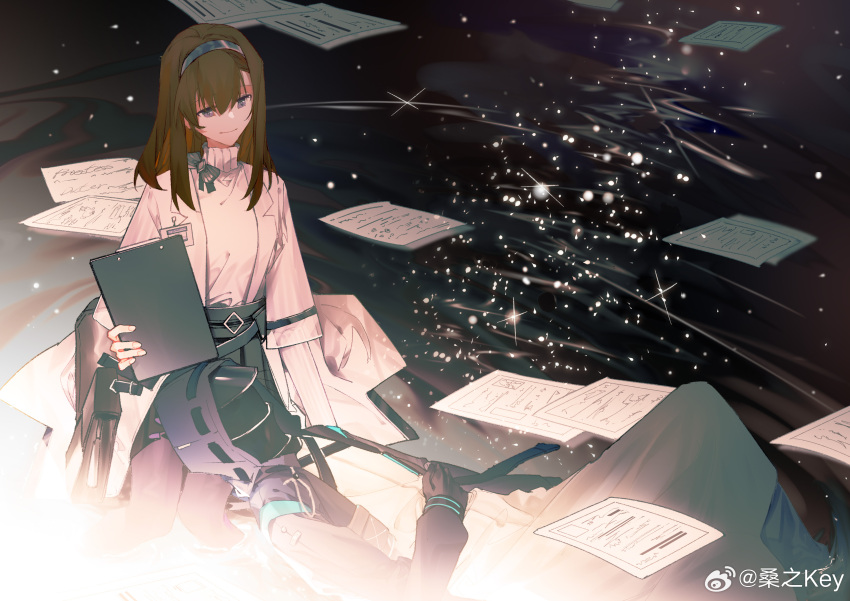 Safebooru - 1girl 1other absurdres ambiguous gender arknights black jacket blue eyes brown hair ...