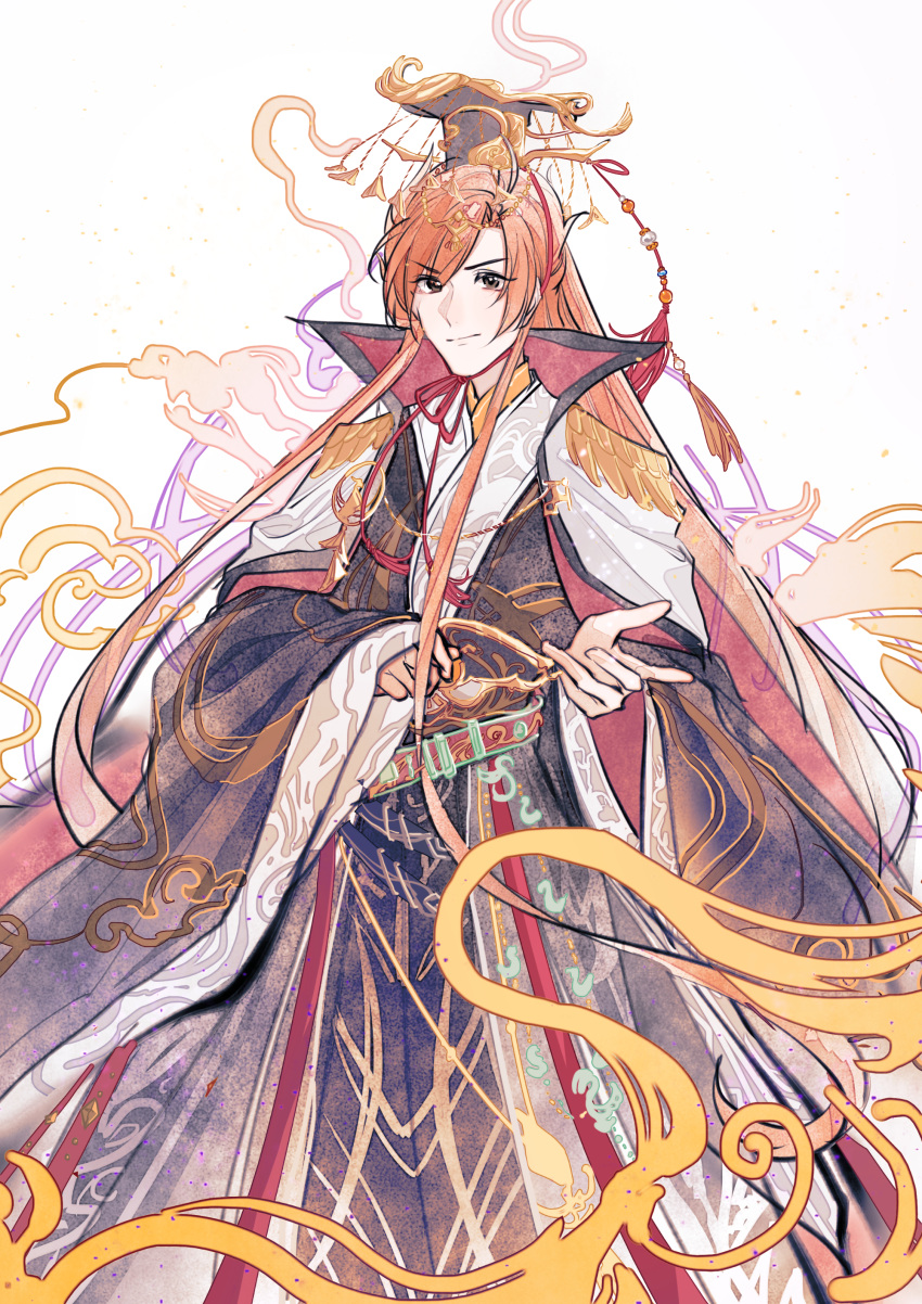 Safebooru - >:) 1boy absurdres beckoning belt black robe brown eyes ...
