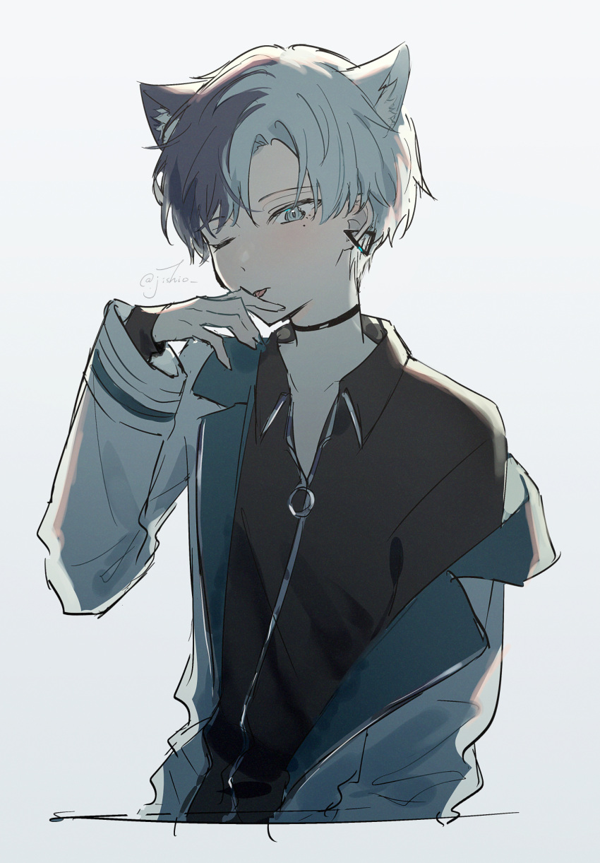 Safebooru - 1boy animal ears aoyagi touya black choker blue eyes blue hair cat boy cat ears ...