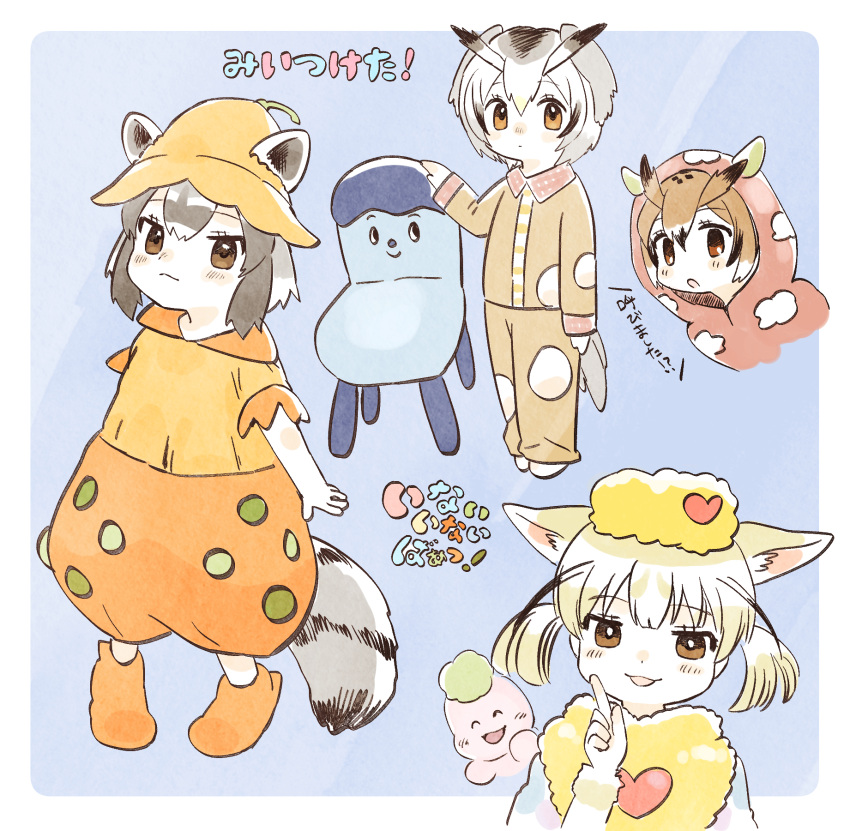 Safebooru - 4girls animal ears arm at side blue background blue eyes ...