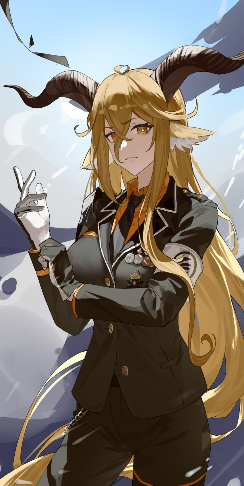 Safebooru - 1girl absurdly long hair absurdres adjusting clothes adjusting gloves ahoge animal ...