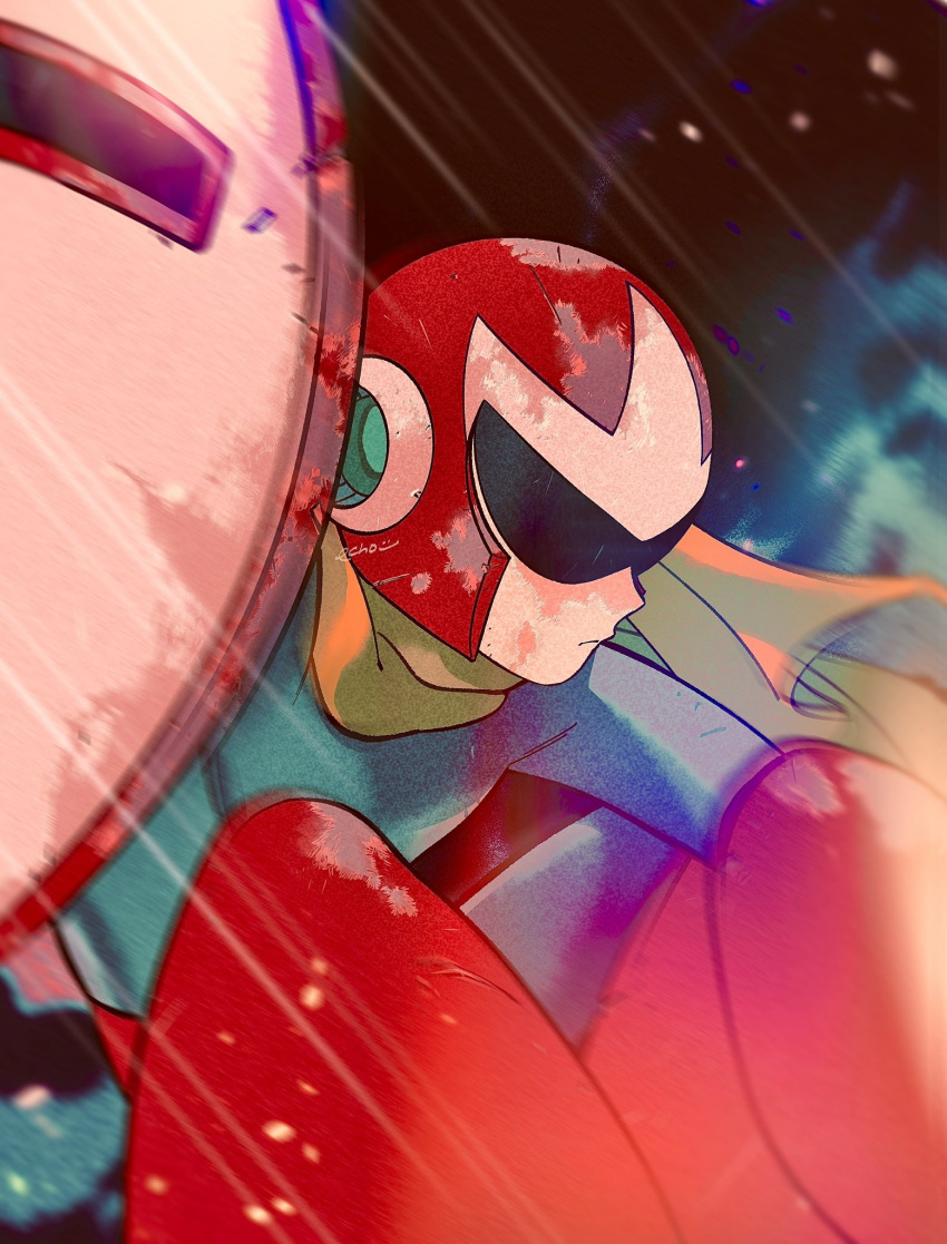 Safebooru - 1boy assault visor black bodysuit bodysuit helmet highres light rays mega man ...