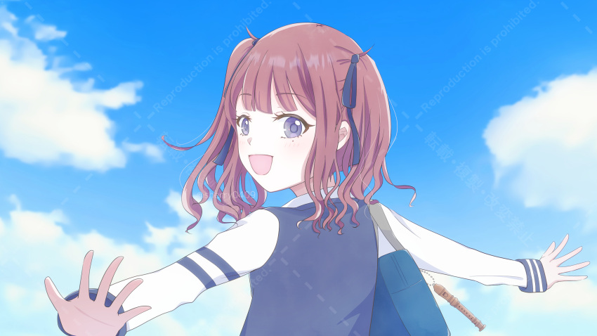 Safebooru 1girl Backpack Bag Blush Brown Hair Commentary Request Grey 6030