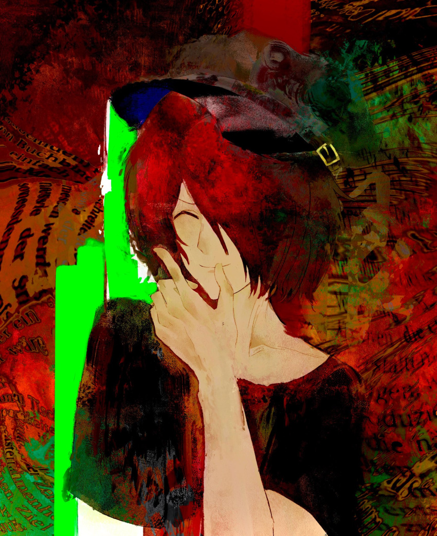 Safebooru 1girl Abstract Background Biming Black Shirt Cabbie Hat 7607