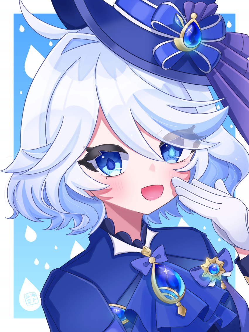 Safebooru - 1girl :d absurdres ahoge artist name ascot blue ascot blue bow blue eyes blue ...