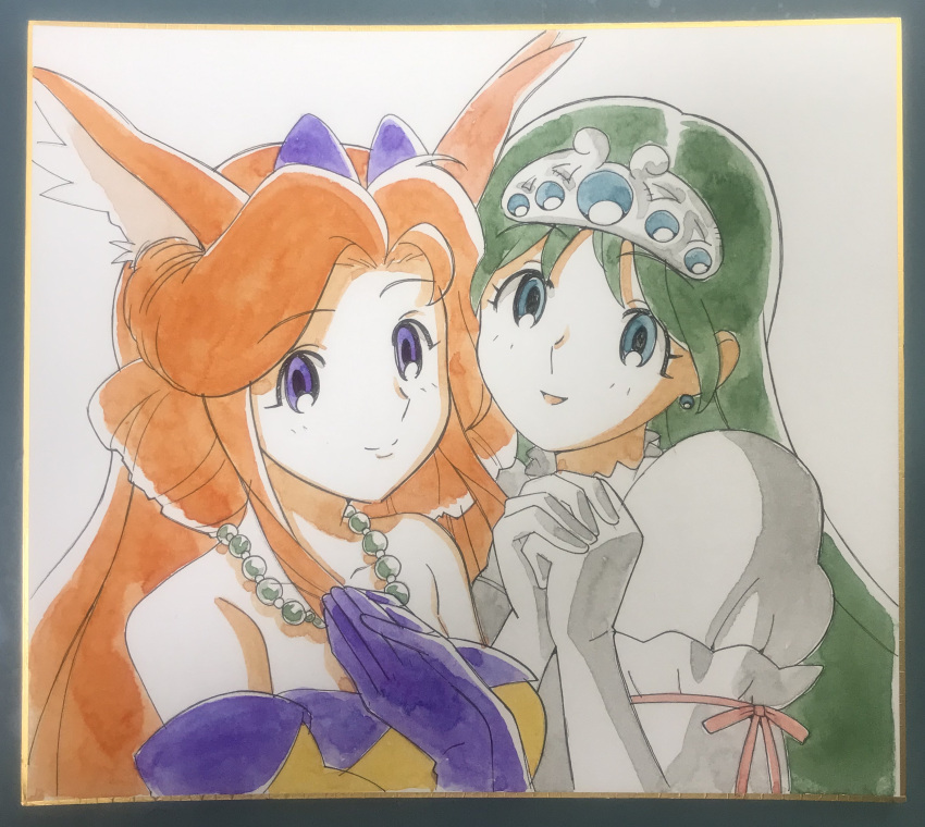 Safebooru - 2girls absurdres animal ears bare shoulders blue bow blue eyes blue gloves bow ...