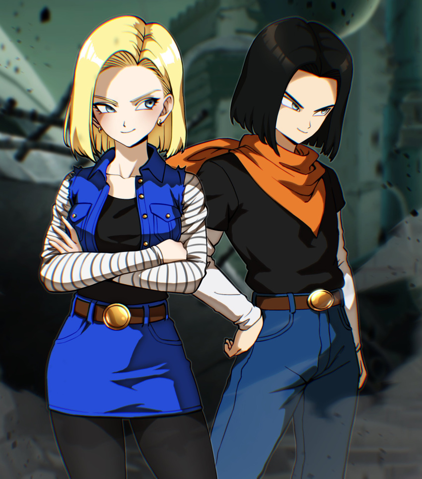 Safebooru - 1boy 1girl absurdres android 17 android 18 bandana belt ...