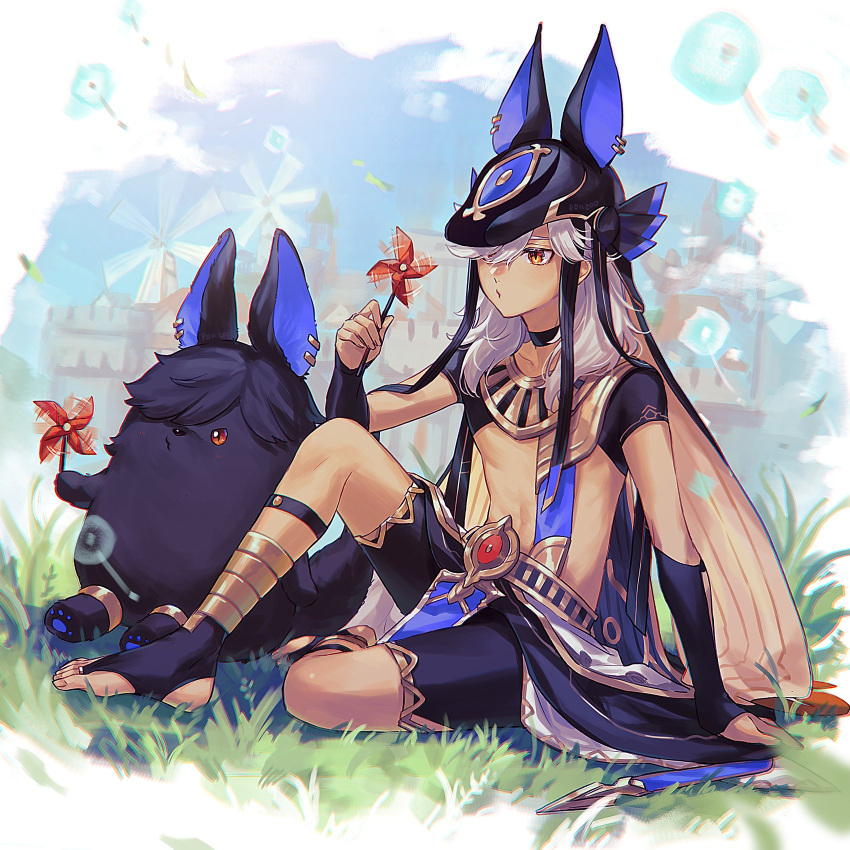 Safebooru - 1boy 1other animal ears black hair closed mouth cyno (genshin impact) dark-skinned ...