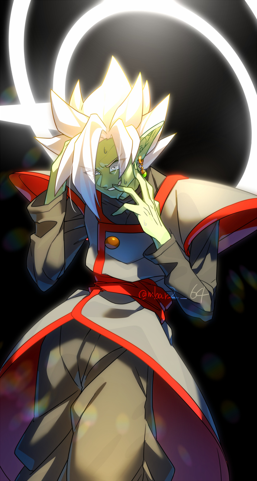 Safebooru - 1boy black background black pants colored skin commentary ...