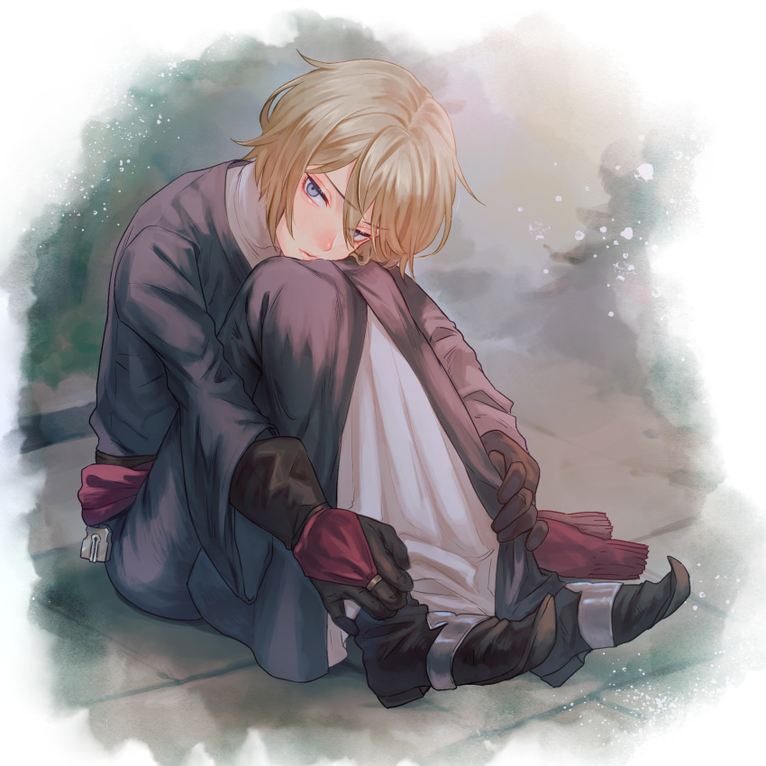 Safebooru - 1boy auch (unicorn overlord) bishounen black robe blonde hair blue eyes blush boots ...
