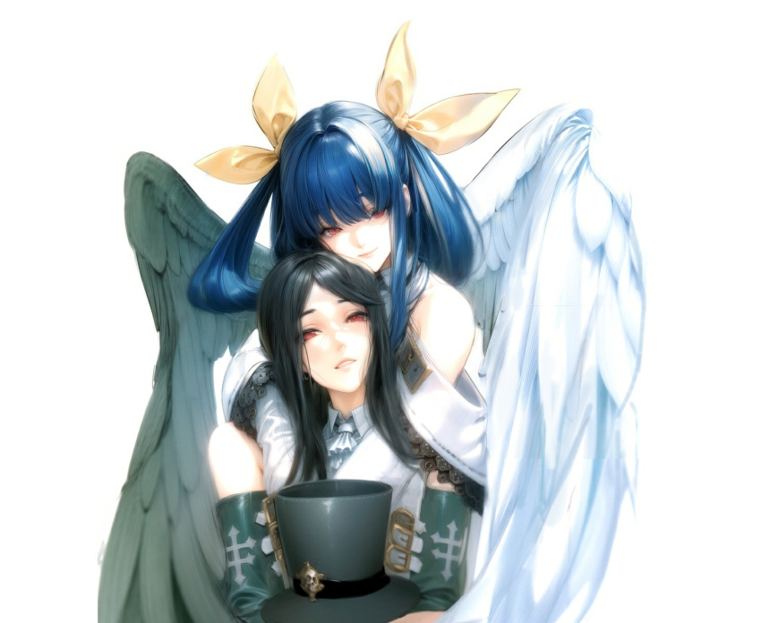 Safebooru - bare shoulders black hair blue hair couple couple in love dizzy (guilty gear) guilty ...