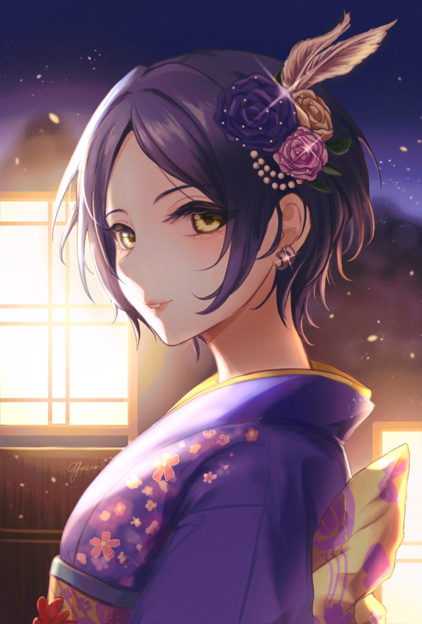 Safebooru - 1girl blue hair blush dark blue hair flower hair flower ...