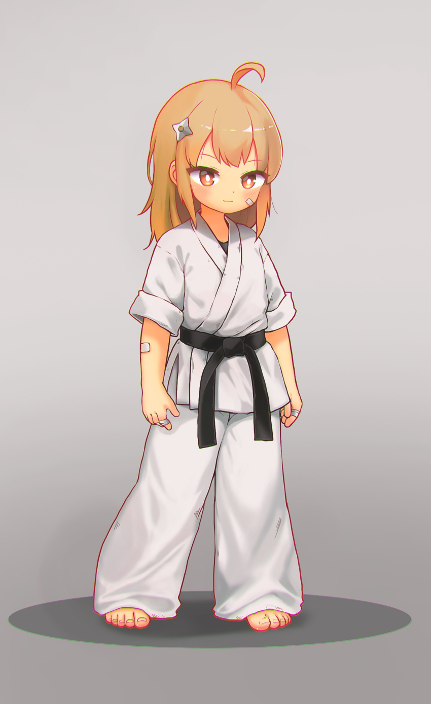 Safebooru - 1girl ahoge bandage on face bandaged arm bandages barefoot belt black belt brown ...