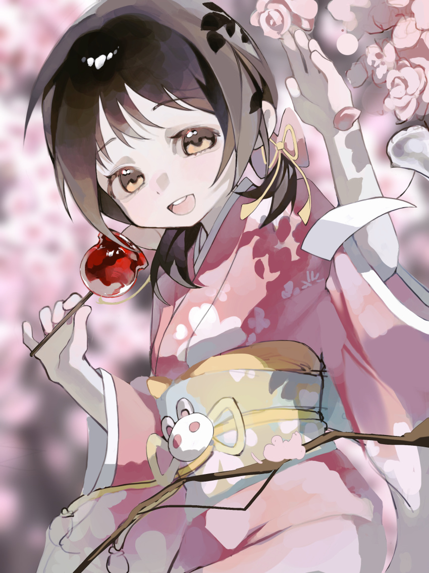 Safebooru - 1girl absurdres black hair blurry blurry background cherry blossom print cherry ...