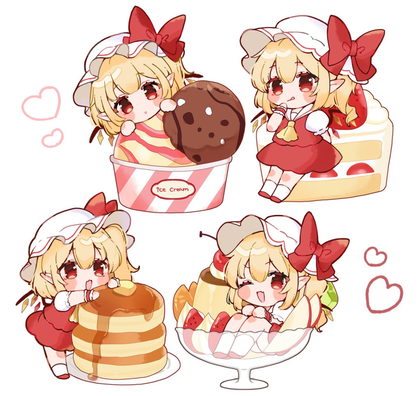 Safebooru - 1girl ascot bat wings blonde hair cake cake slice chibi ...