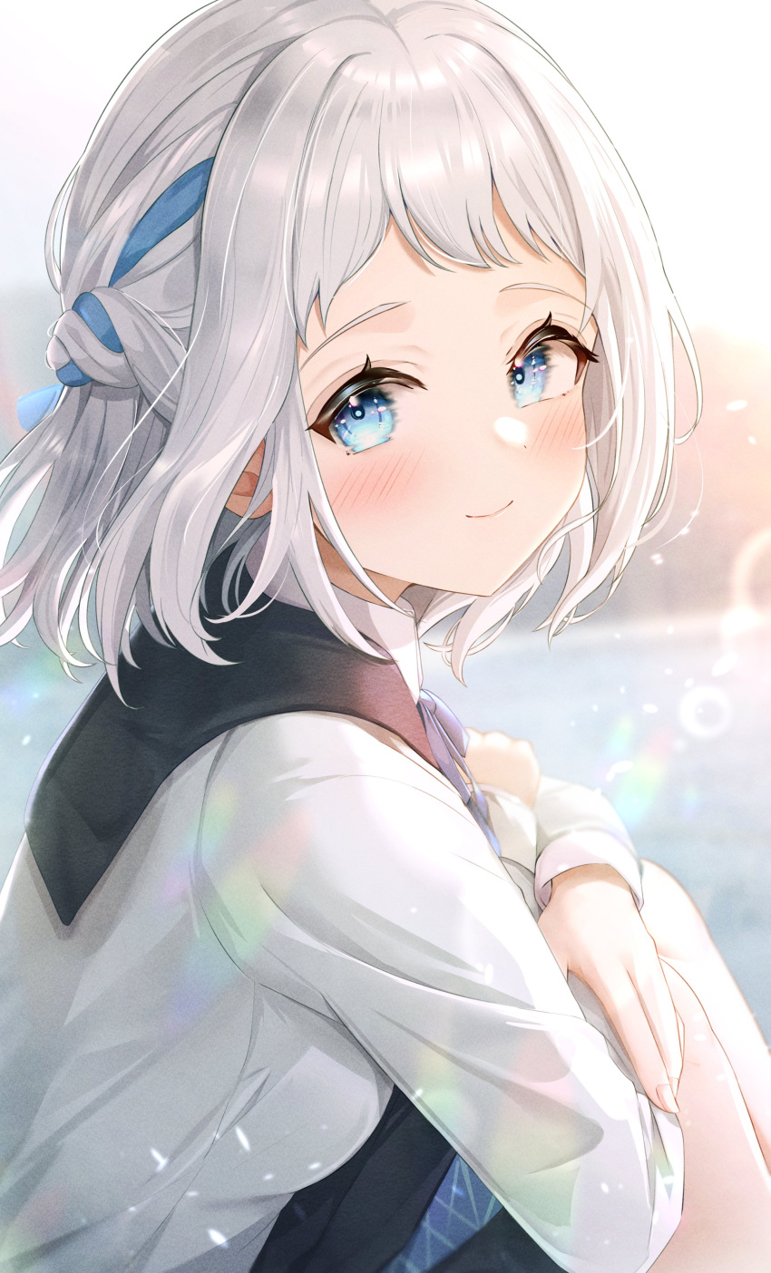 Safebooru - 1girl absurdres black overskirt black sailor collar blue eyes blue hair blue ribbon ...