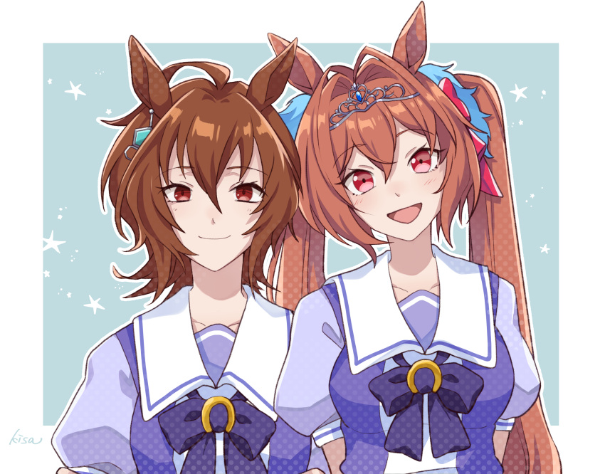 Safebooru - 2girls :d absurdres agnes tachyon (umamusume) ahoge animal ears blush bow bowtie ...