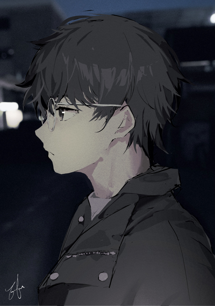 Safebooru - 1boy absurdres black eyes black hair black jacket blurry blurry background closed ...