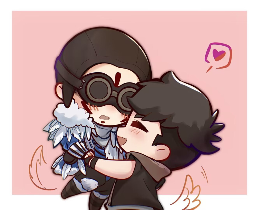 Safebooru - 1boy 1other ^ ^ ambiguous gender animification apex legends aviator cap black ...