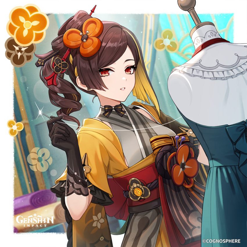 Safebooru - 1girl absurdres black gloves brown hair chiori (genshin impact) drill hair english ...